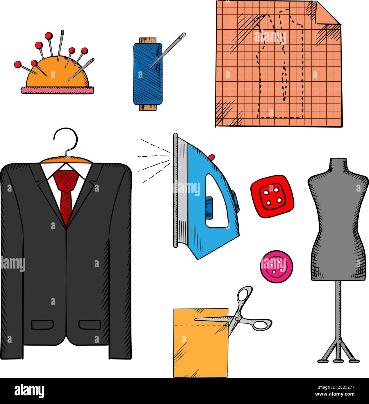 Scissors buttons on fabric Stock Vector Images - Alamy