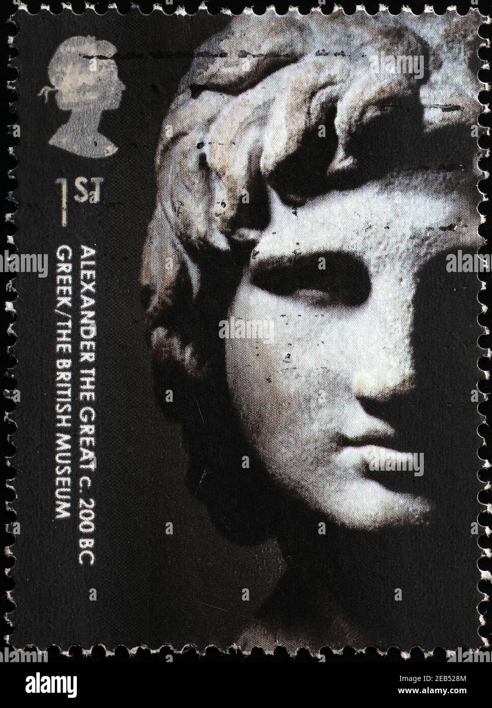 Bust of Alexander the Great on british postage stamp Stock Photo - Alamy