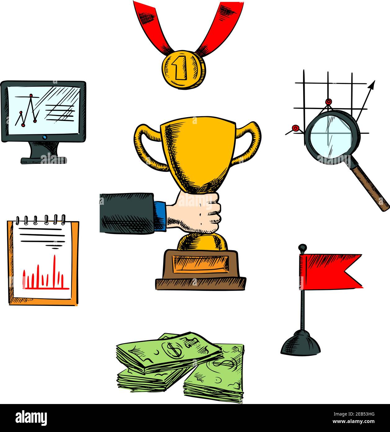 Business, management, achievement and success flat icons for conceptual ...