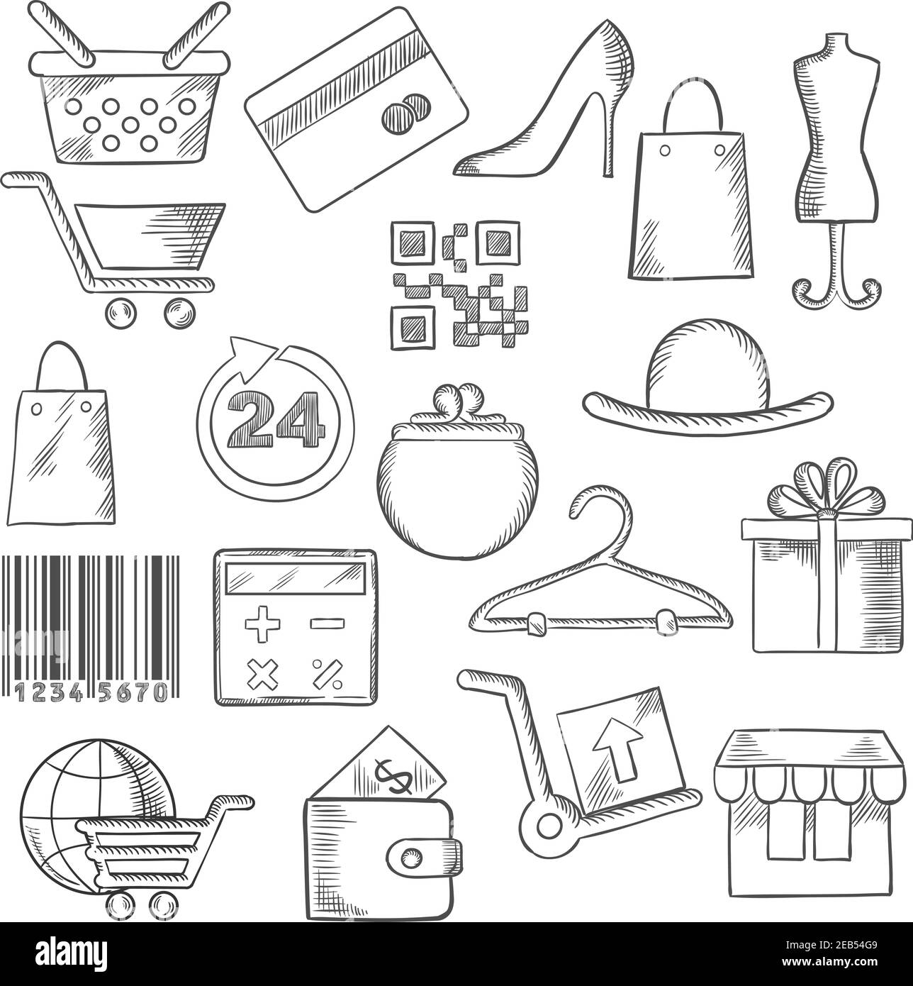 Shopping, business and commerce icons with black and blue shopping ...