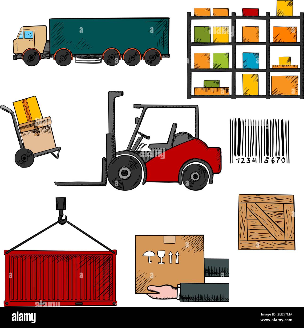 Delivery, shipping and freight infographic elements with truck, crate ...