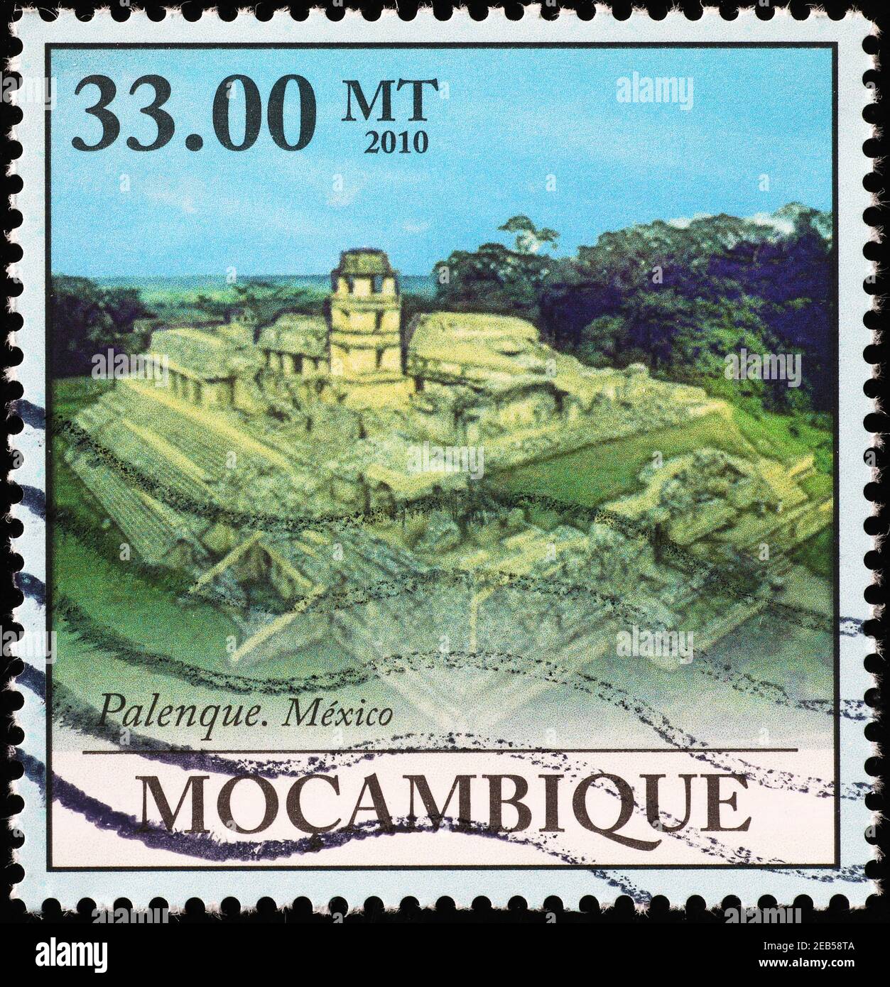 Palenque site in Mexico on african postage stamp Stock Photo - Alamy
