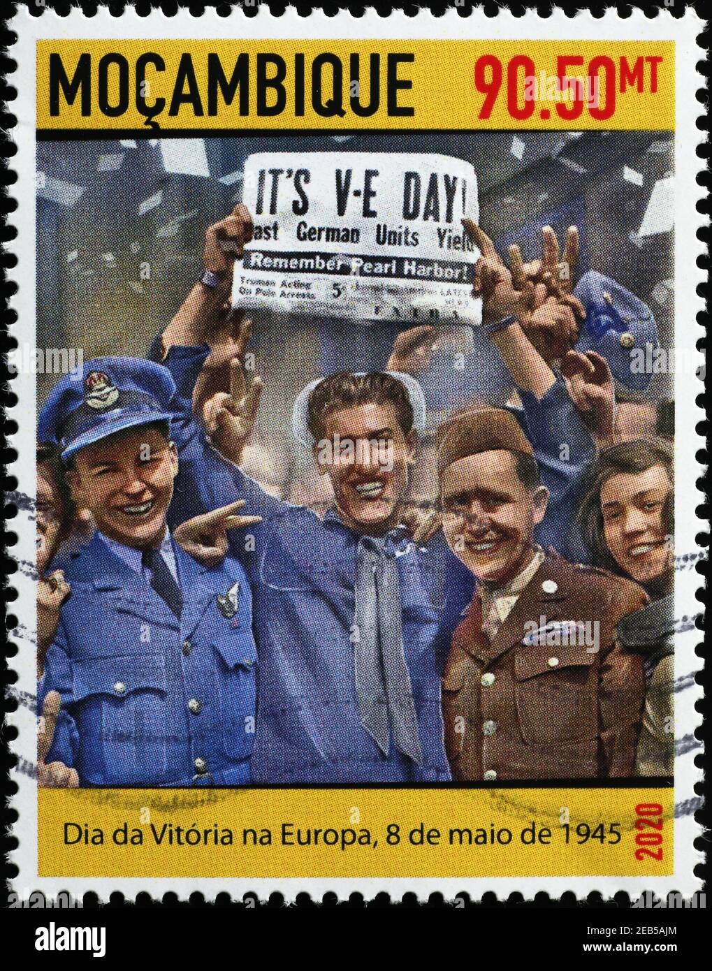 Soldiers celebrating the Victory in World War II on postage stamp Stock ...