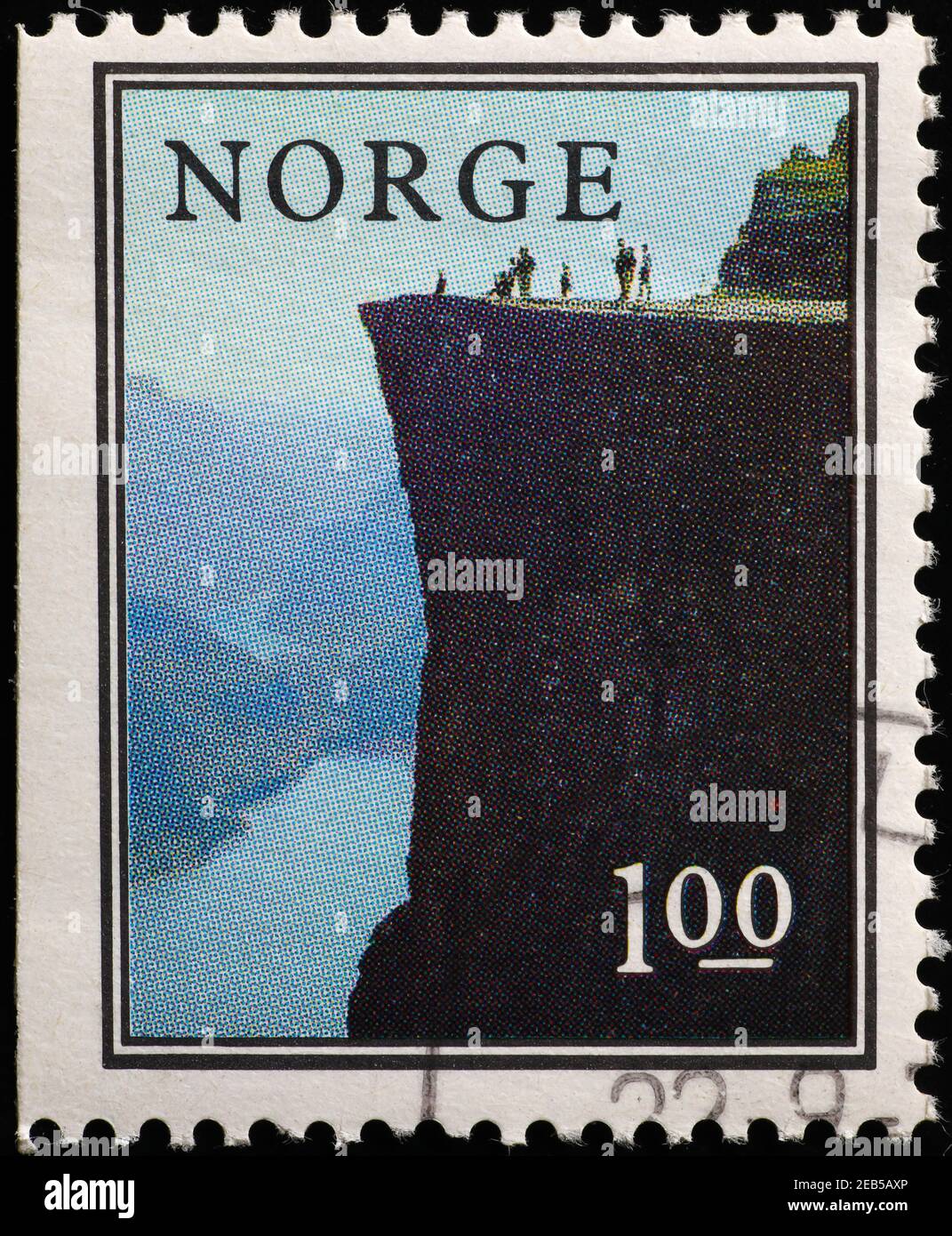 Steep cliff Preikestolen on norwegian postage stamp Stock Photo - Alamy