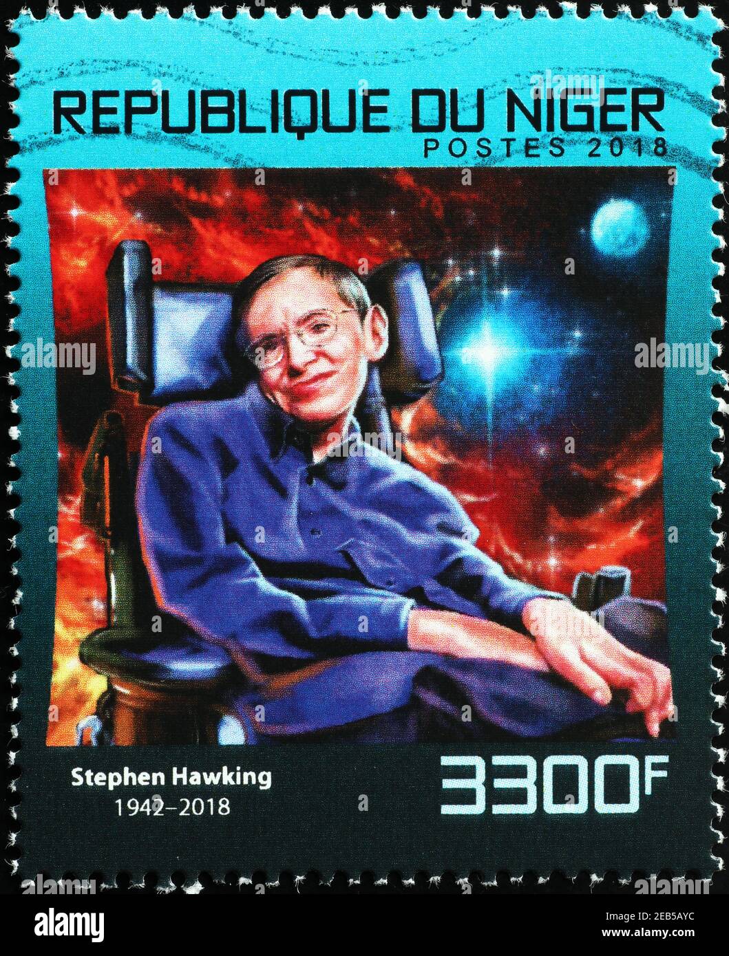 Stephen Hawking on african postage stamp Stock Photo - Alamy