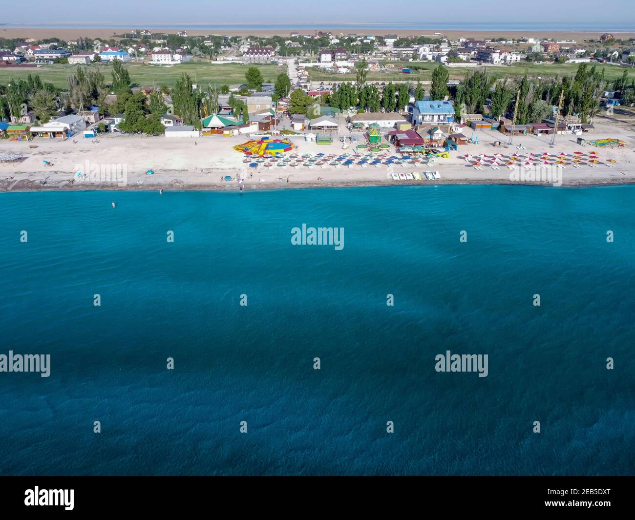Aerial view of the beach. Blue sea, beach area for recreation where ...
