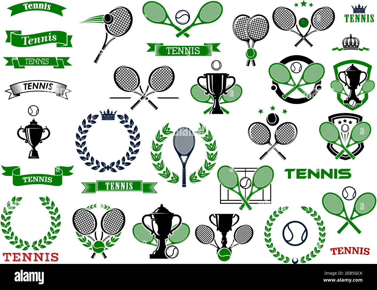 Tennis sport game icons and symbols wit heraldic elements as rackets ...
