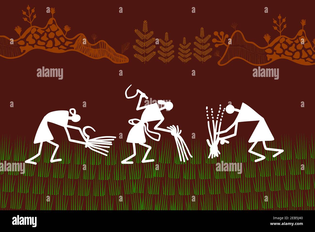 Indian Tribal Art: farmers working in farm Stock Photo - Alamy