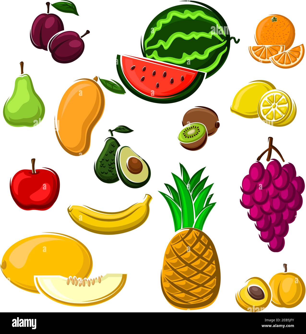 Fresh tropical orange, apple, mango, plum, banana, grape, pear, lemon ...