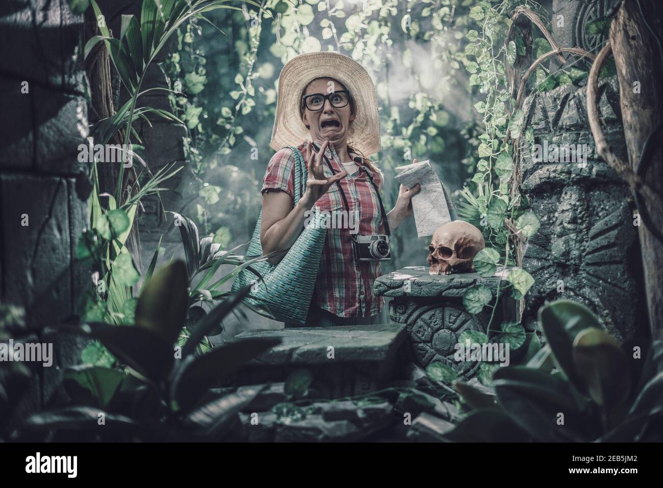 Scared young tourist lost in the jungle, she finds ancient ruins and a ...