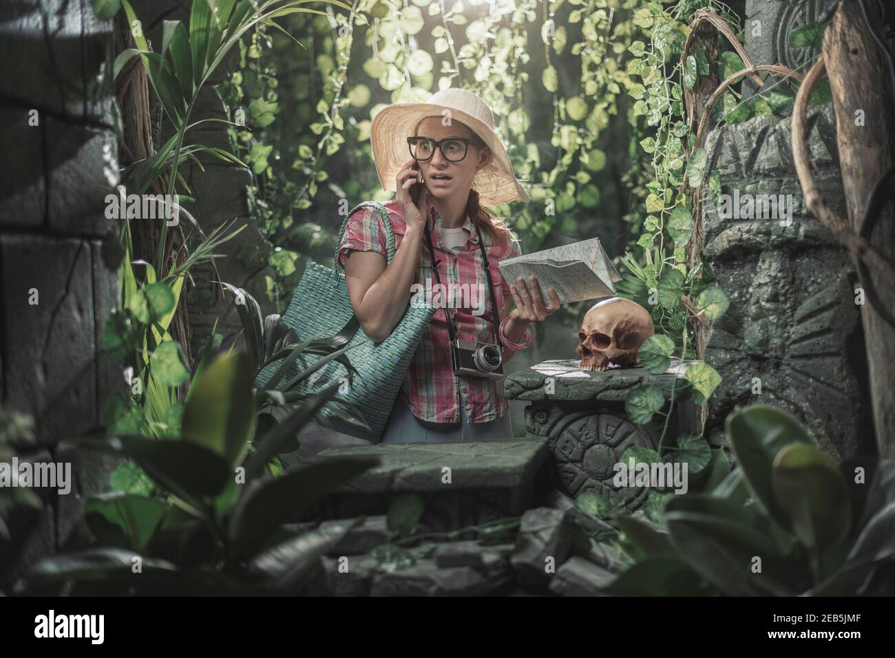 Scared explorer lost in jungle hi-res stock photography and images - Alamy
