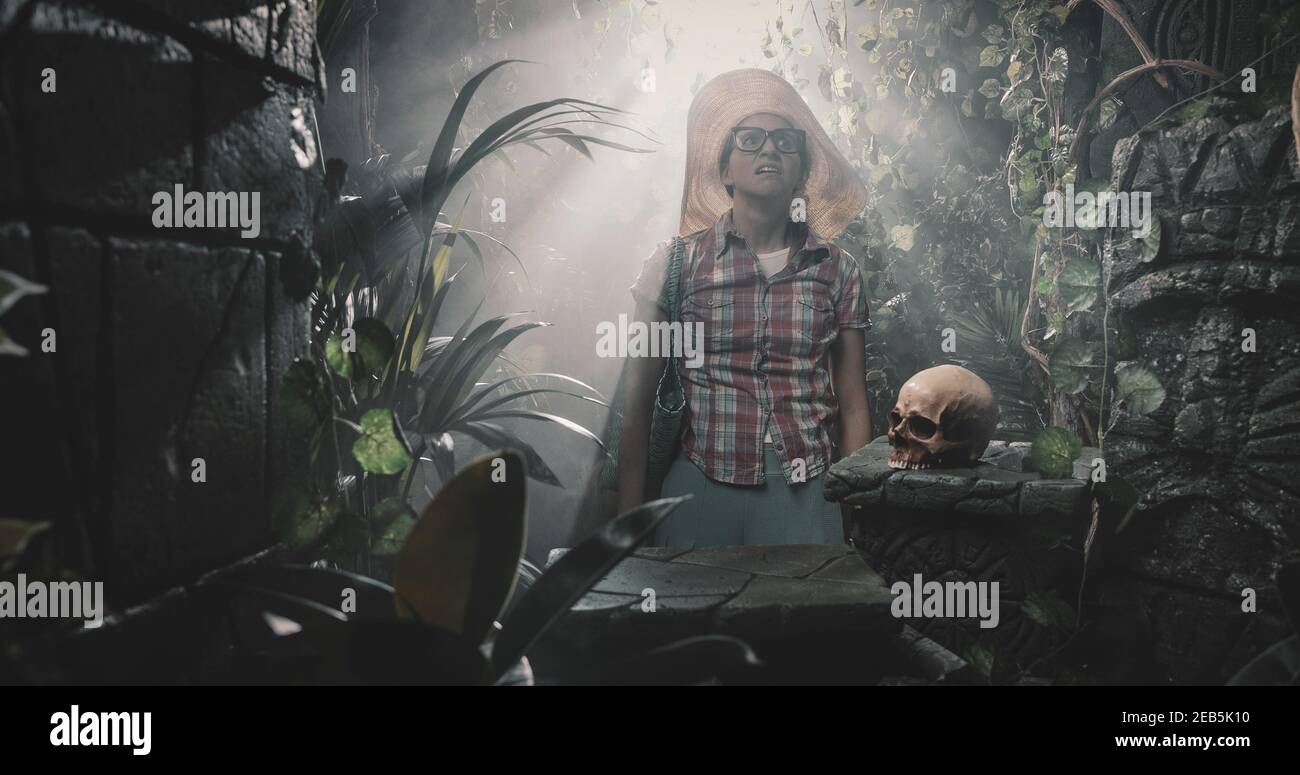 Scared naive tourist finding ancient ruins and a human skull in the ...