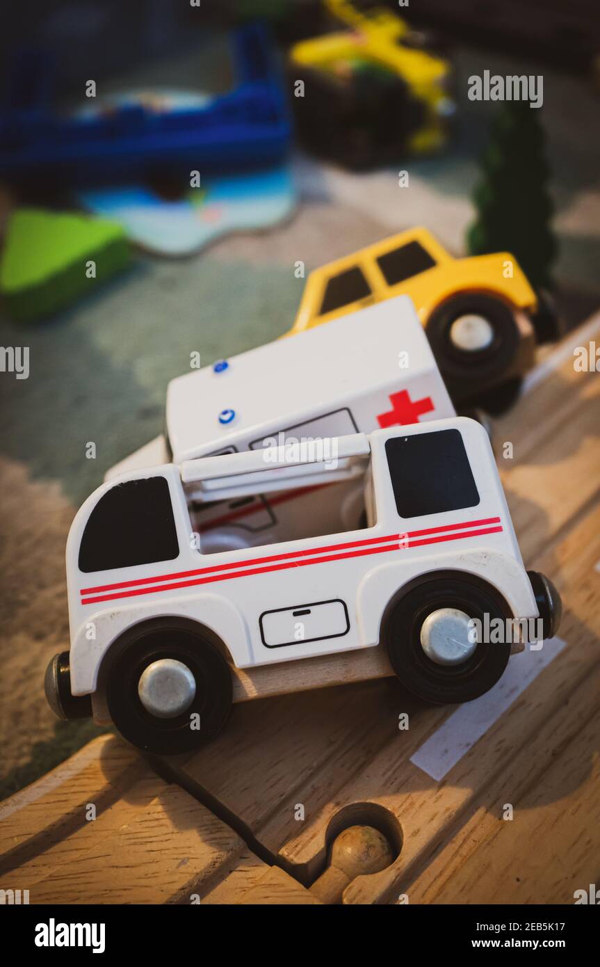 Toy taxi and ambulance vehicle Stock Photo - Alamy