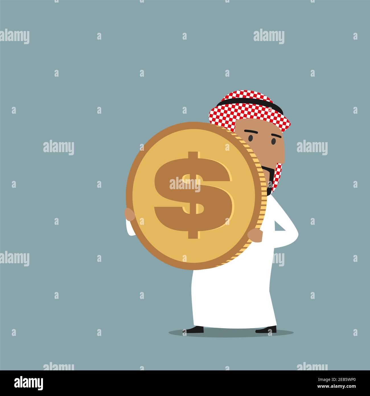 Cartoon arabian businessman in white national garment carrying a big ...