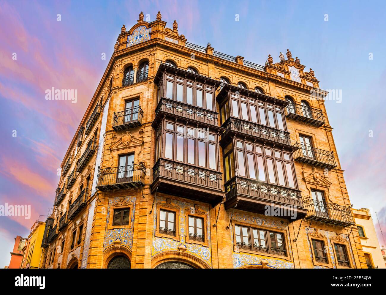 Facade of a building in San Francisco Square, Seville, Andalusia, Spain ...