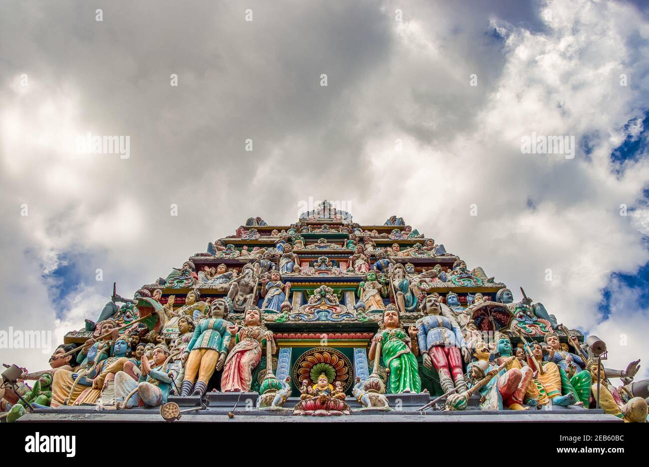 Low angle shot of Hindu temple Sri Mariamman under the scenic sky Stock ...