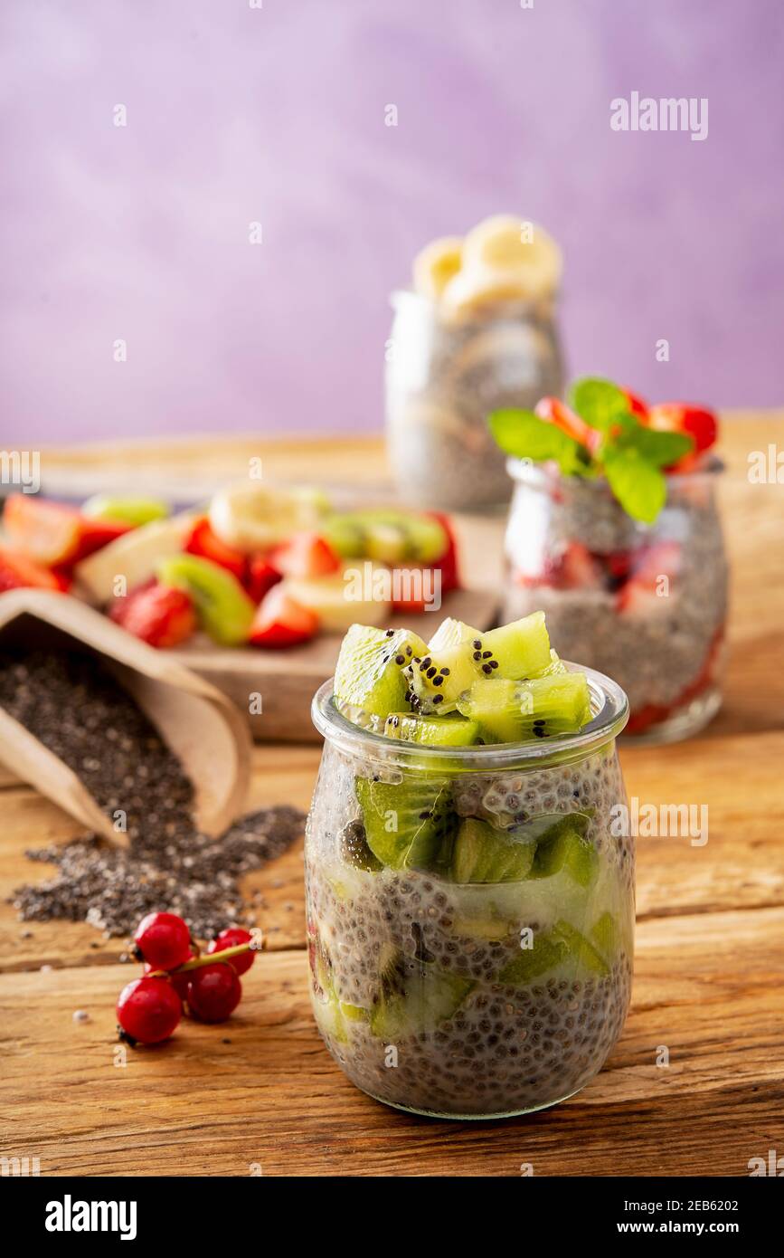kiwi Chia pudding vegetarian and vegan yogurt oat milk Stock Photo - Alamy