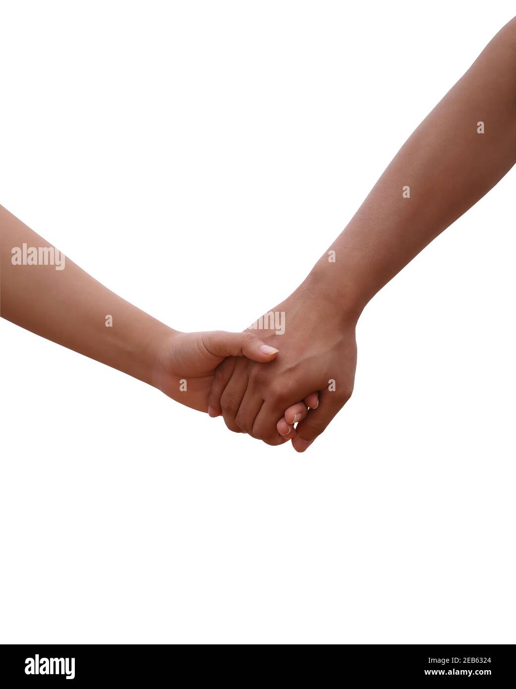 Young people holding hands on white background and have clipping paths ...