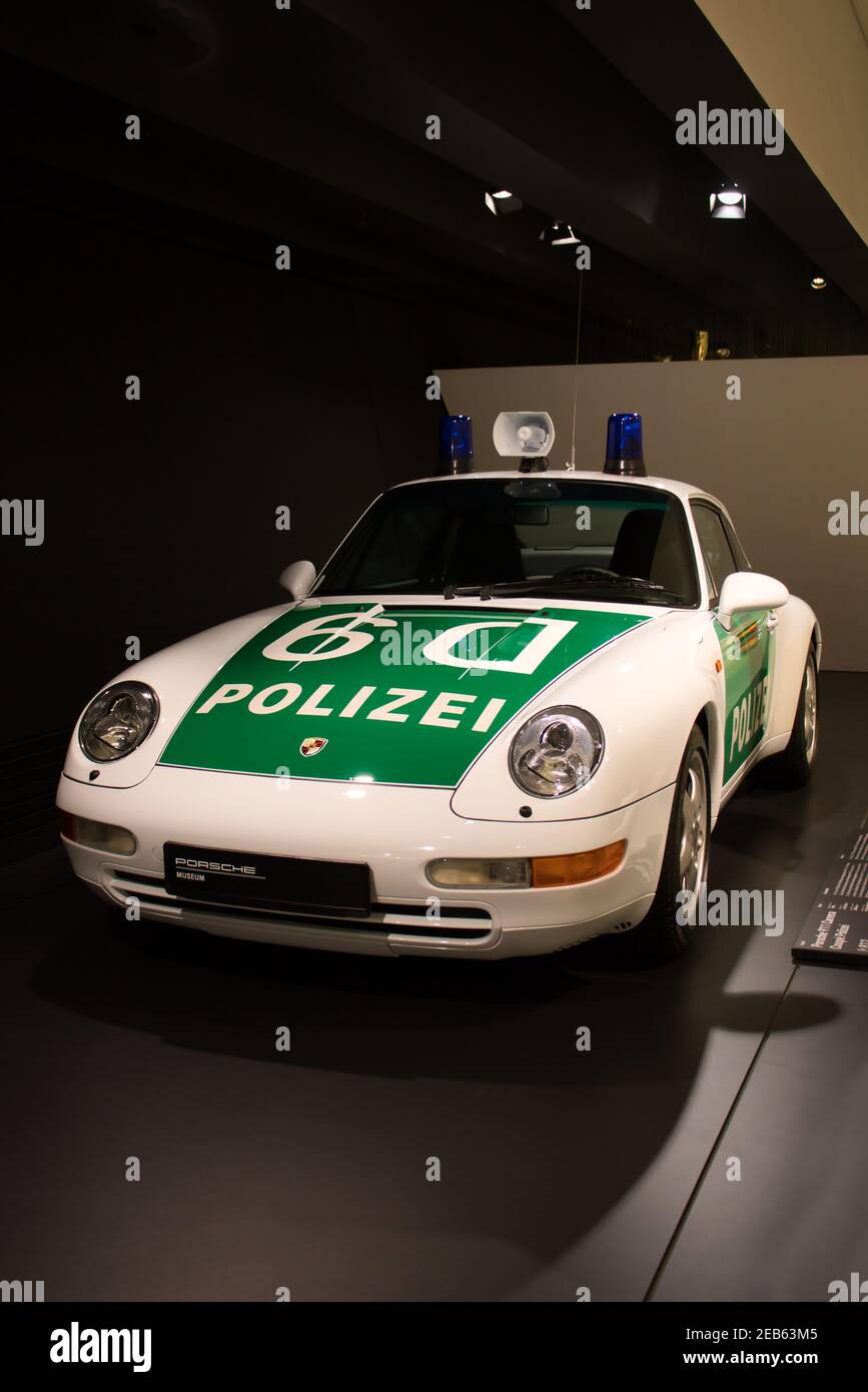 Front of a white and green German police, polizei, car in the Porsche ...