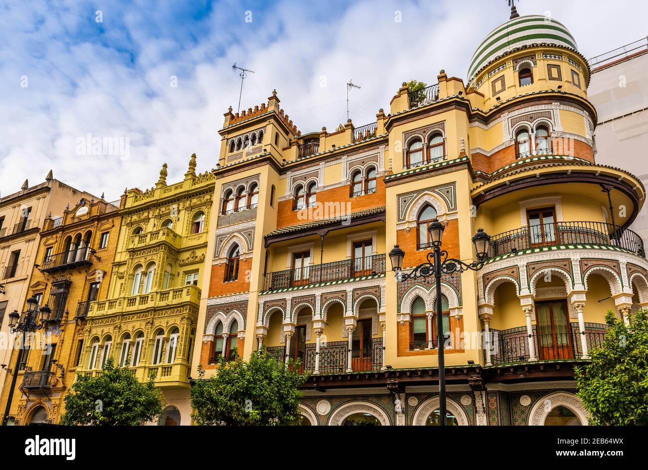 Facades of buildings in Seville, Andalusia, Spain Stock Photo - Alamy