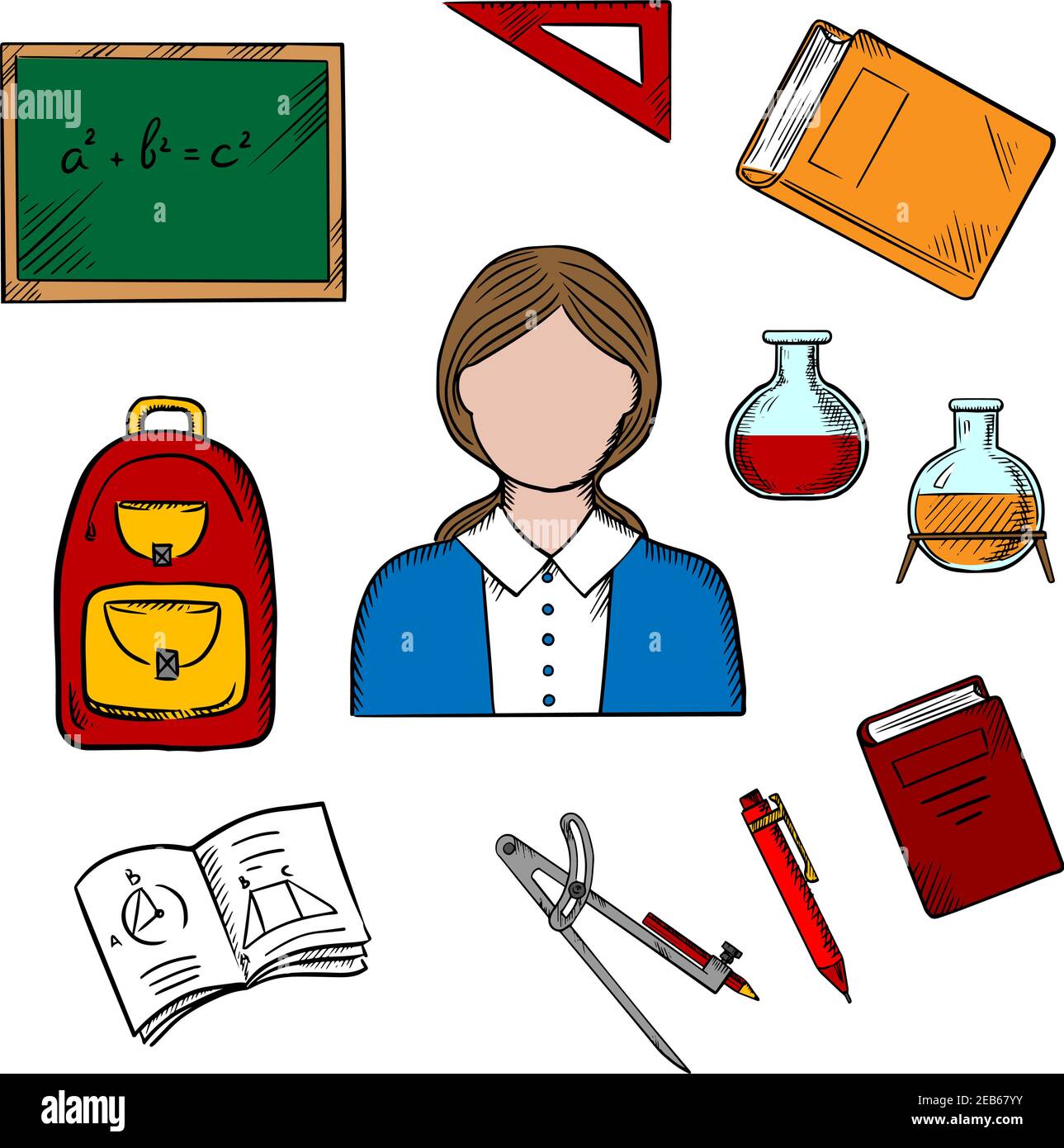 Teacher profession concept with woman encircled by blackboard with ...