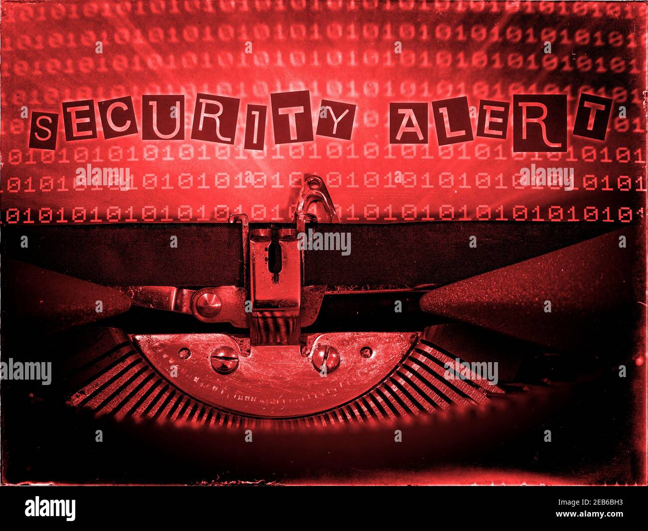Security Alert, Typewriter, Binary code background, Red tone Stock ...