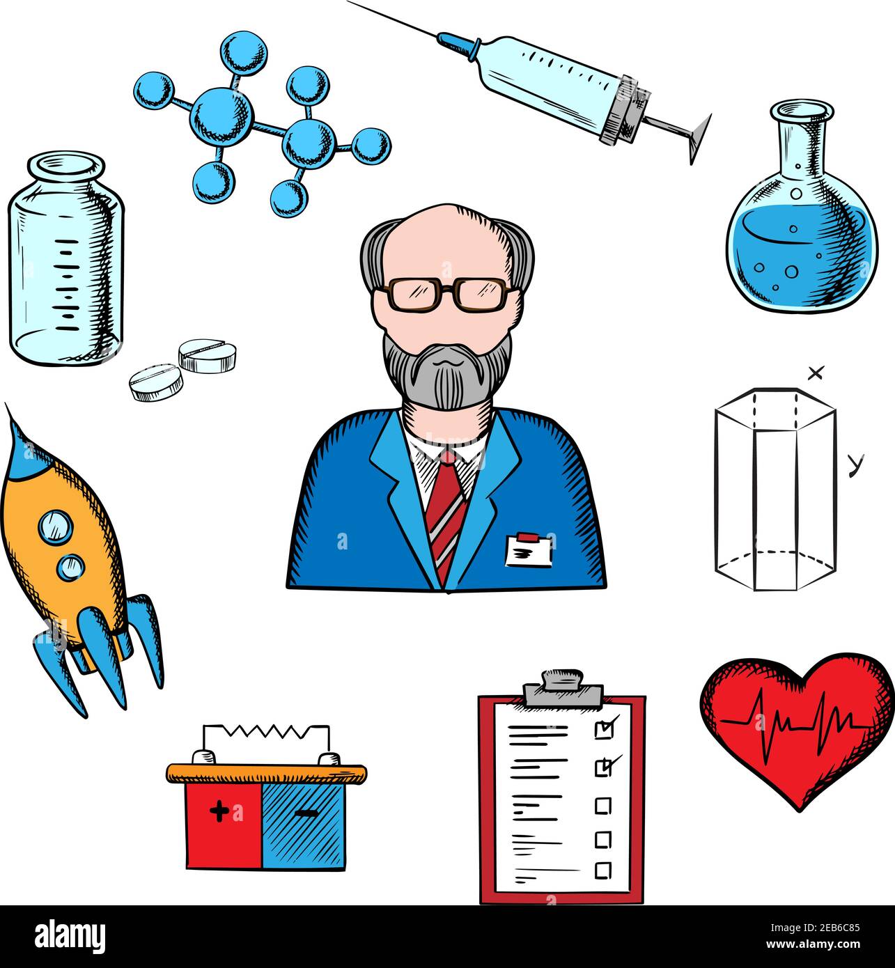 Different sciences and research concept with silhouette of a scientist ...