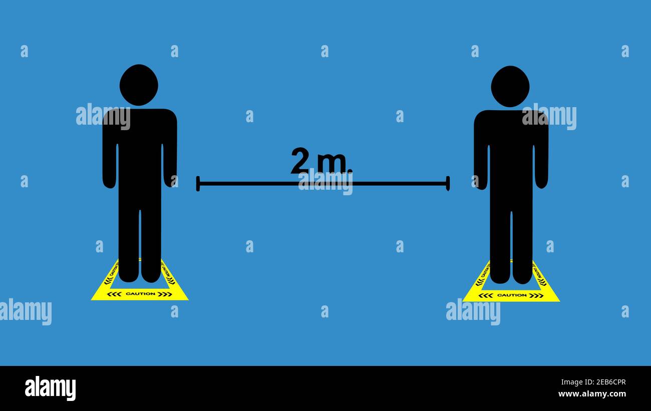 Position warning sign sticker reminding of keeping distance to protect ...