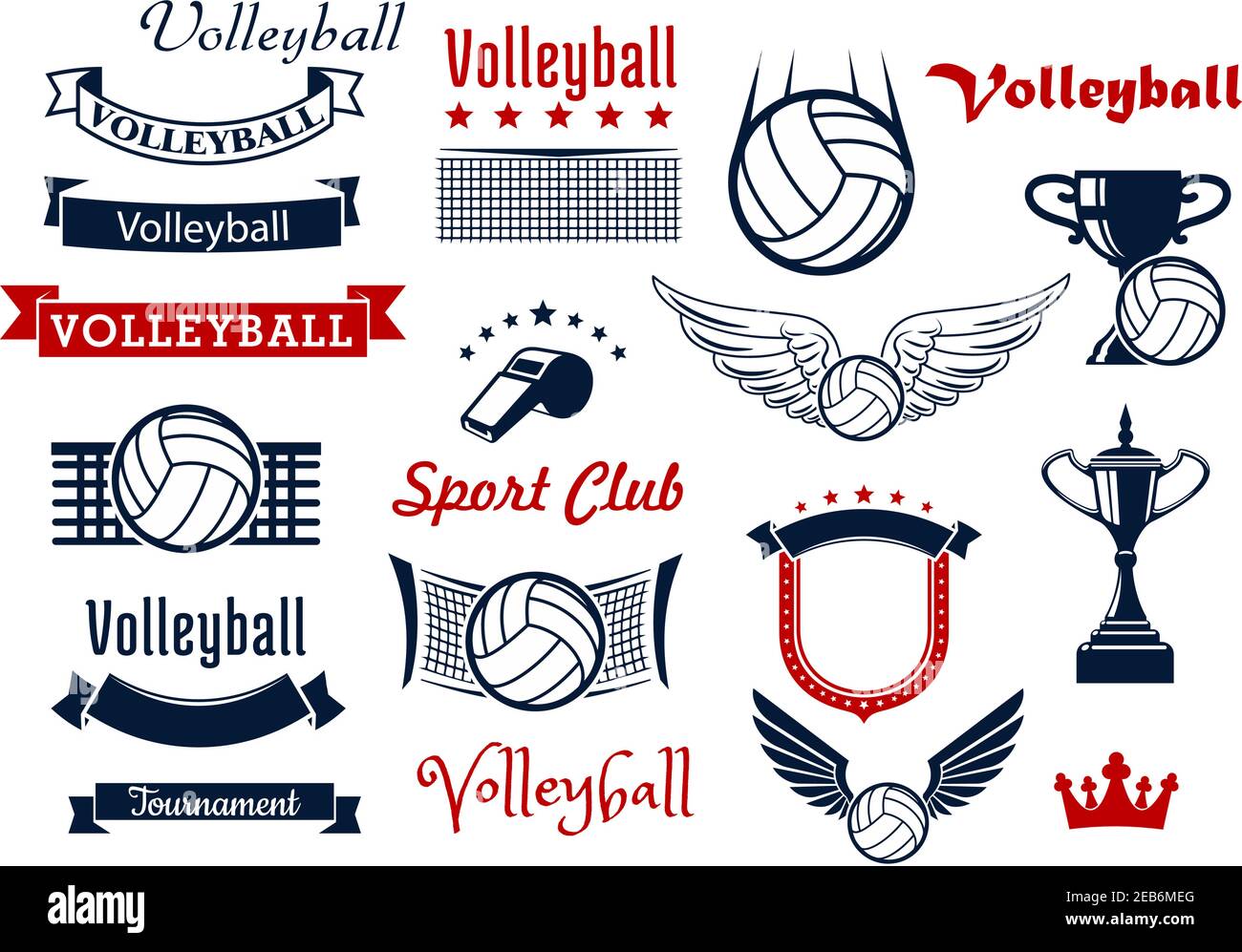 Volleyball sports game design elements with winged balls, volleyball ...