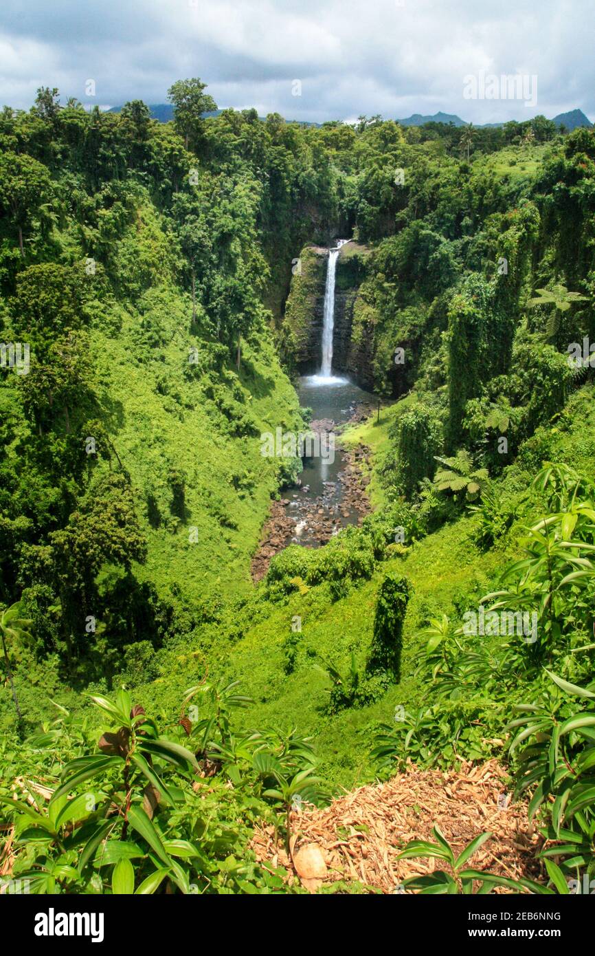 Sopoaga Tropical Waterfall in exotic jungle inland of Western Samoa ...