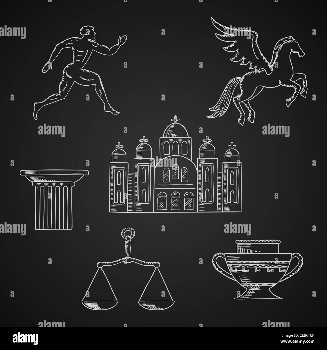 Greece culture and art chalk icons depicting a Greek runner, column ...