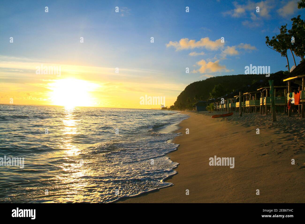 Beach sunset at Lalomanu beach in Samoa, Upolu island, seascape with ...