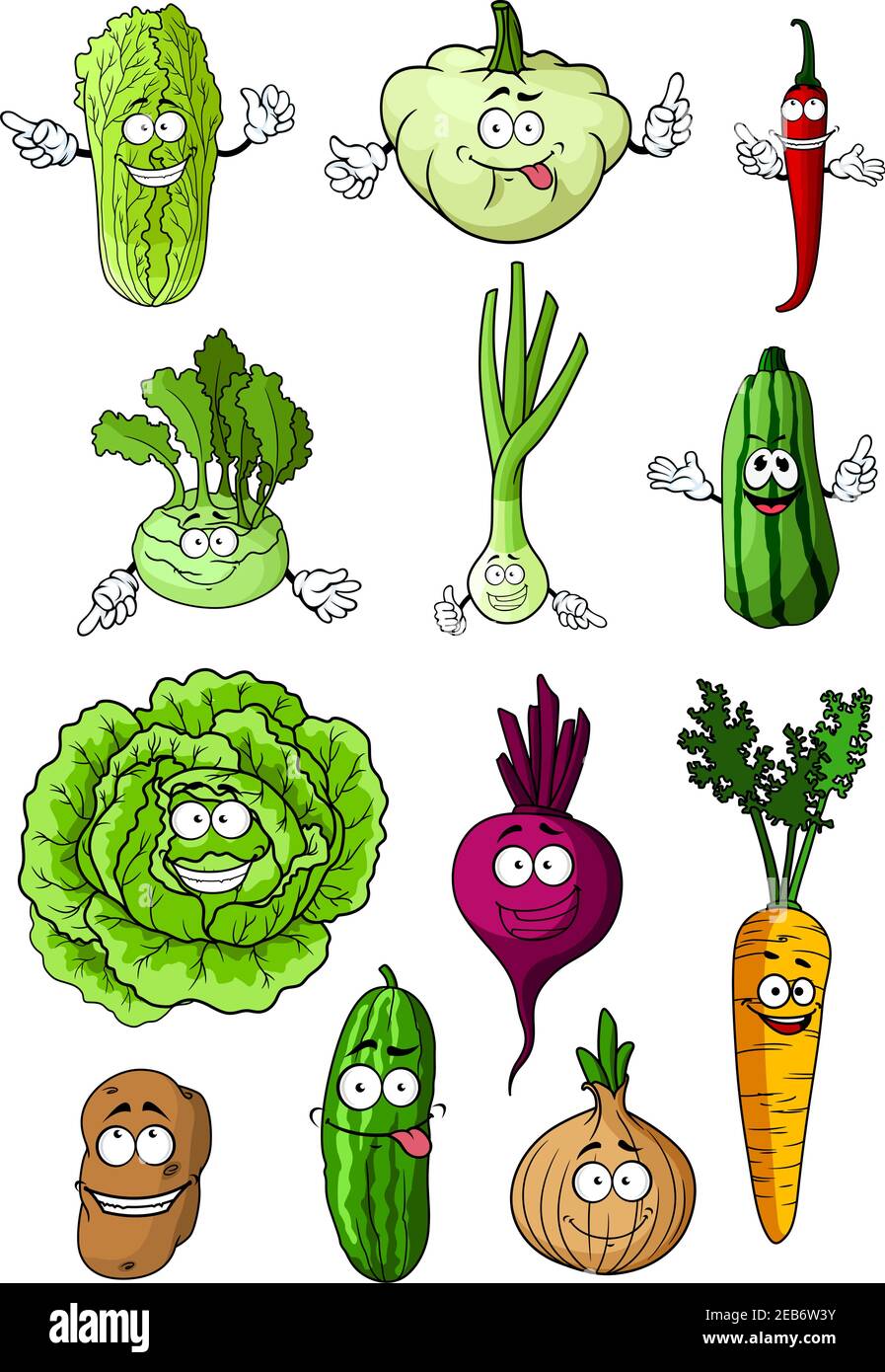 Happy healthy cartoon fresh vegetables with cabbage, carrot, onion ...