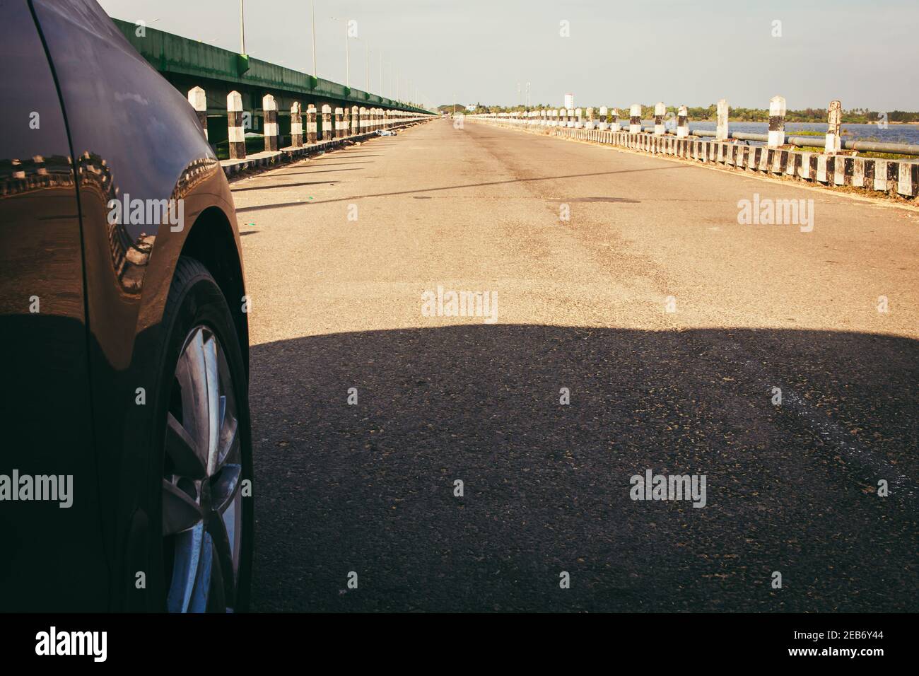 View of car over bridge across palar river in Tamil Nadu, India. Old ...