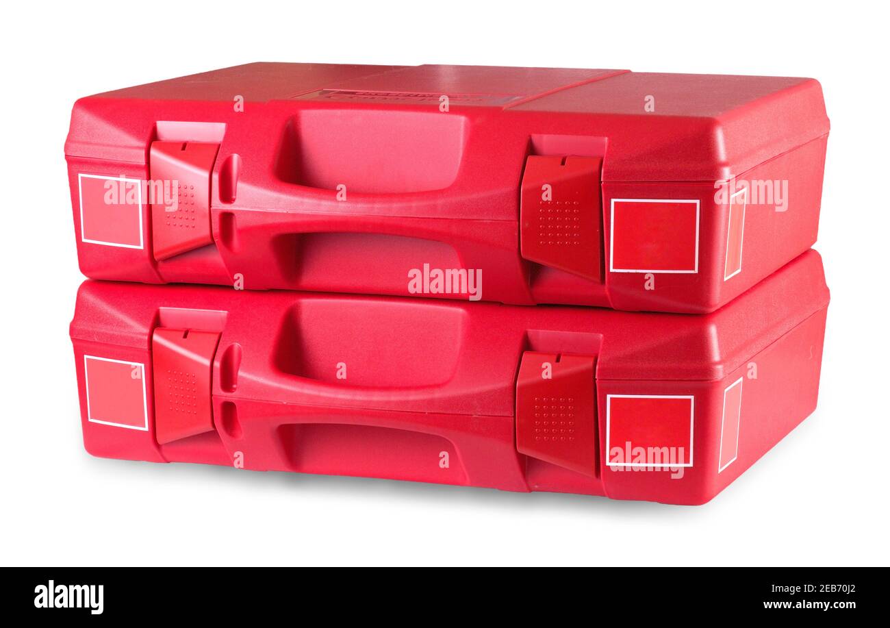 The red cases isolated on white background Stock Photo - Alamy