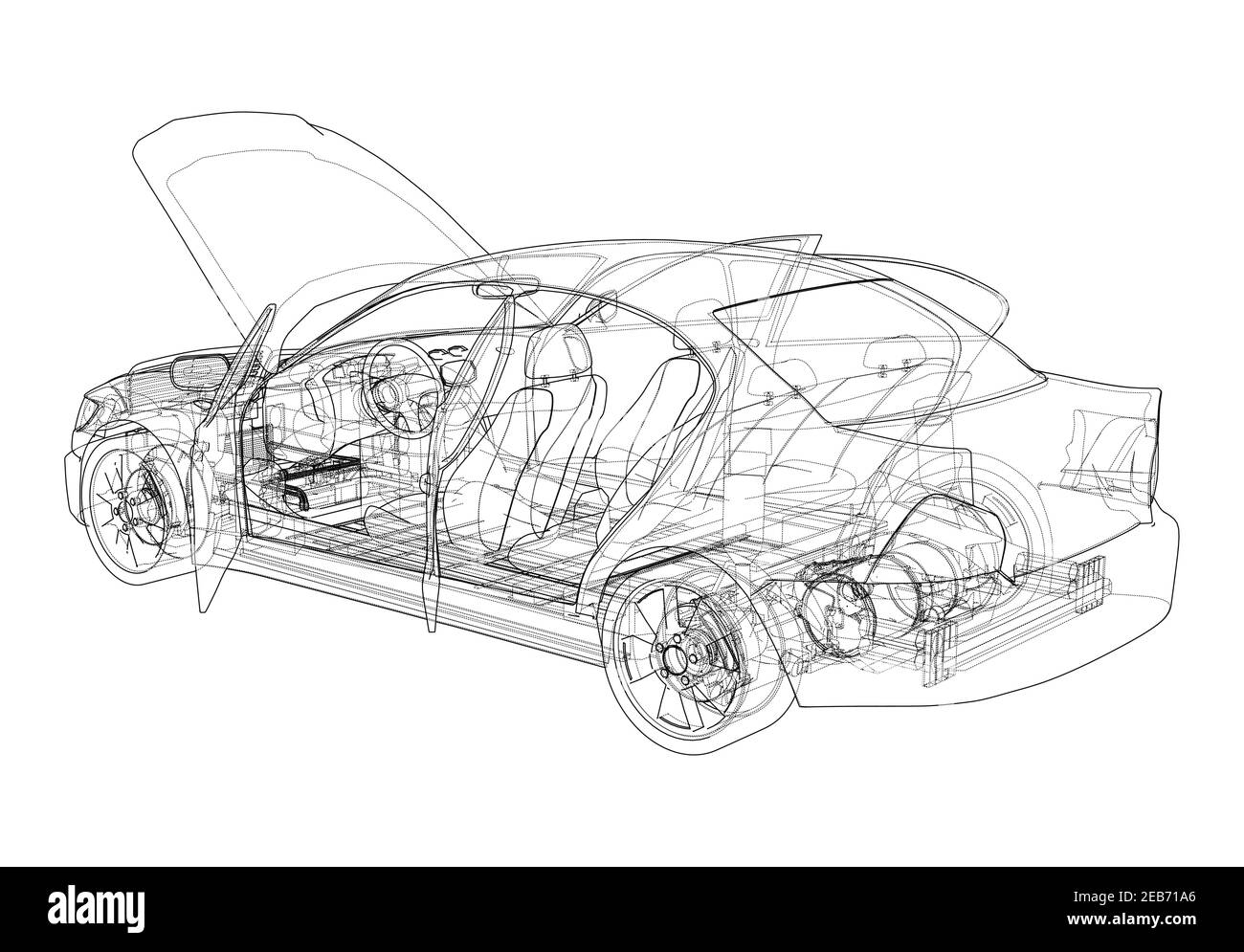 Electric Car With Chassis. Vector rendering of 3d Stock Vector Image ...