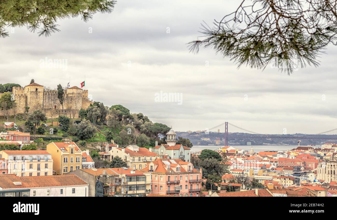 Lisbon fortress of Saint George view, Portugal (Castelo de Sao Jorge ...