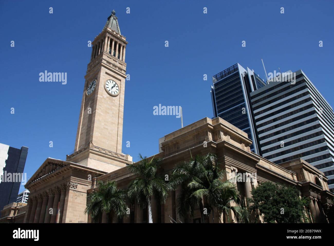 Brisbane City Hall and modern architecture in background Stock Photo ...
