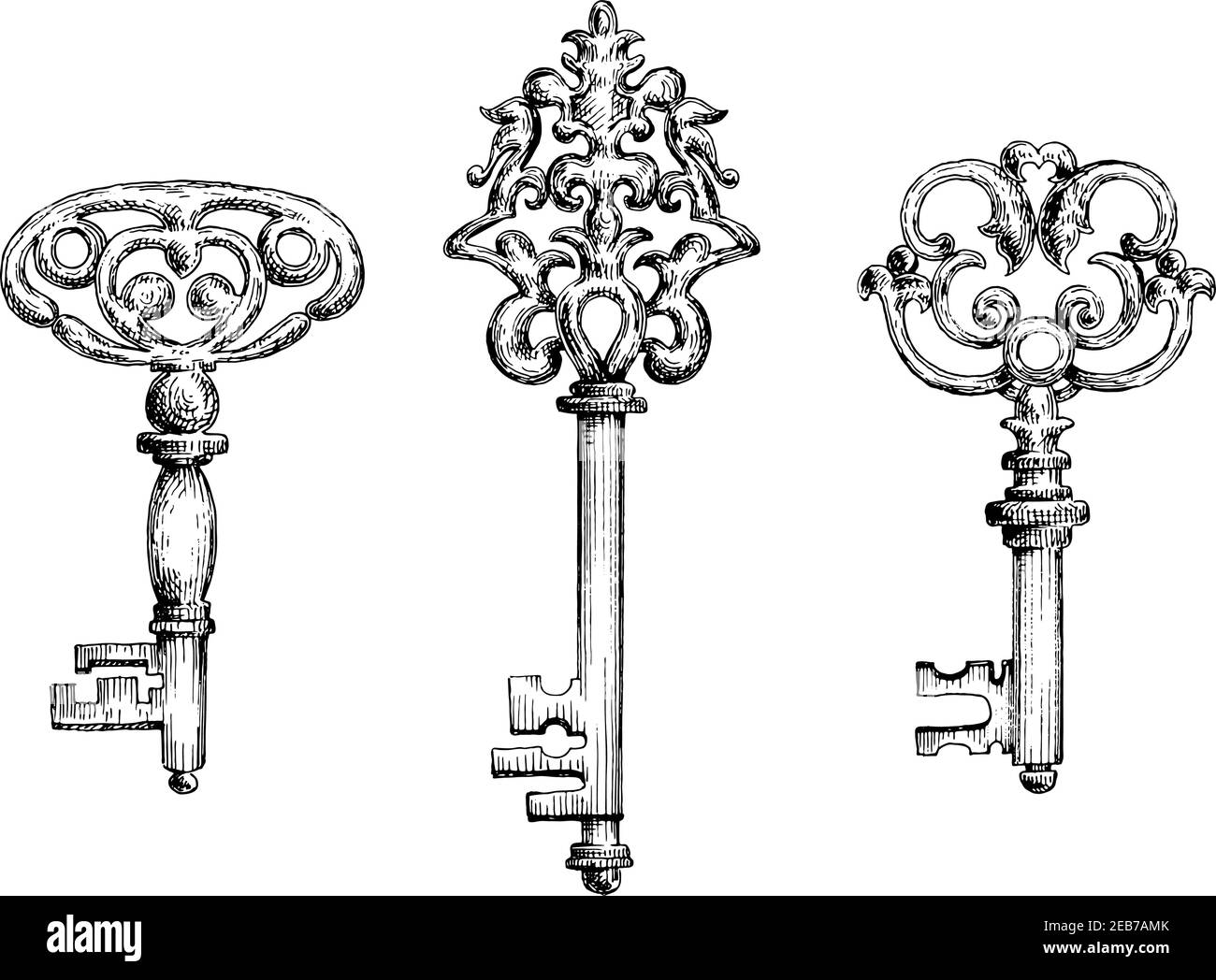 Old vintage key skeletons set. Vector sketch style. Isolated on white ...
