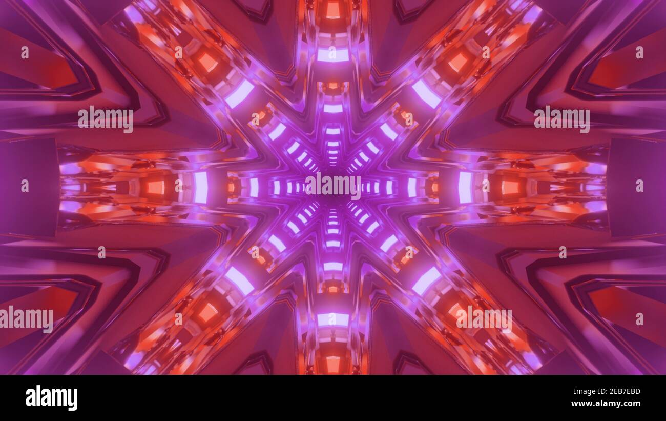 3d illustration of endless corridor with neon lights Stock Photo - Alamy