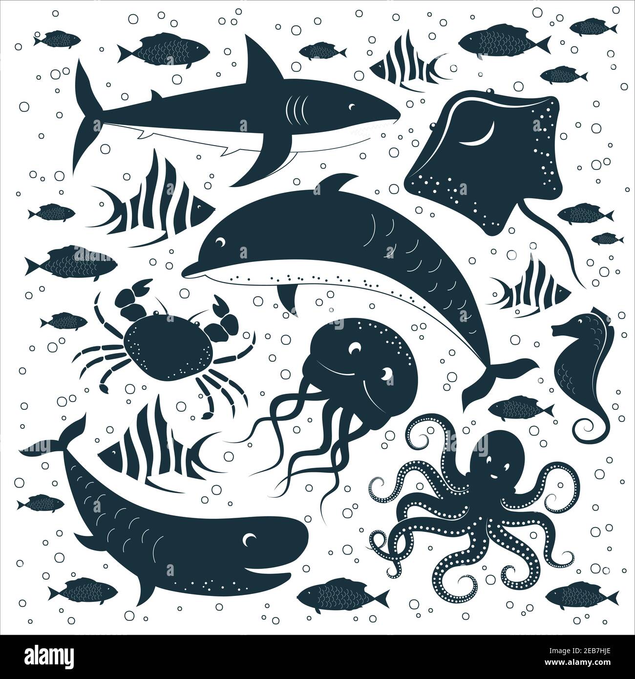 Ocean Animals Underwater Clipart Black