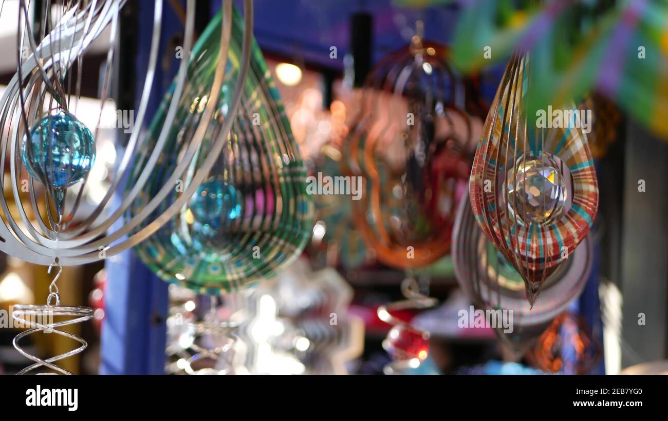 Colorful geometric metallic wind spinner, garden hypnotic surreal ...