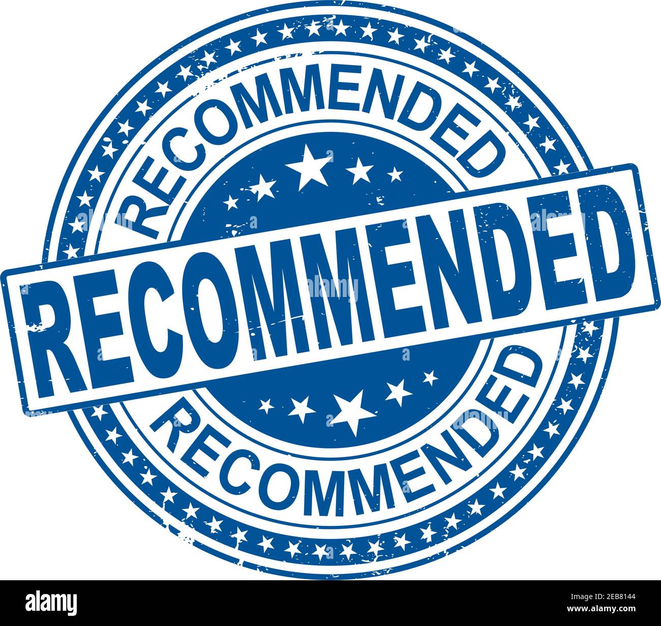 Grunge blue recommend word with star icon round rubber seal stamp on ...