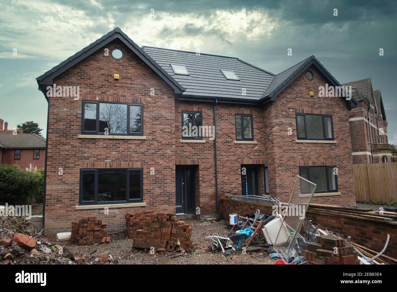Housing under construction on a building site in the UK, closed during ...