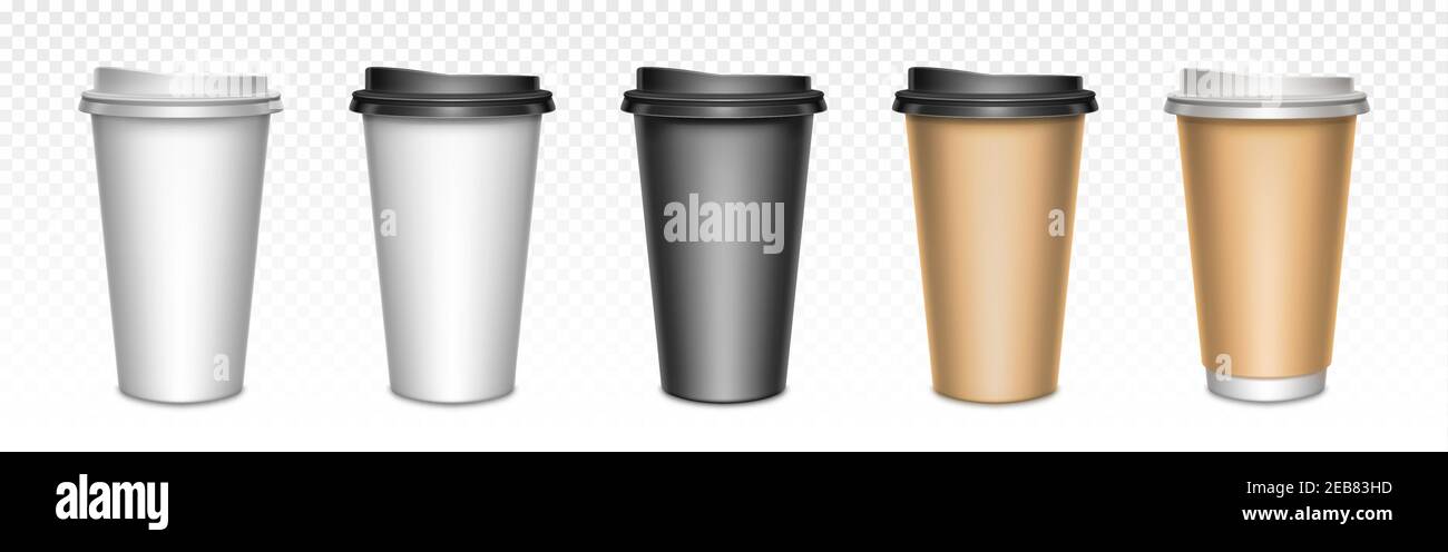 Coffee cups with closed lids, packaging mockup. Blank plastic or paper ...