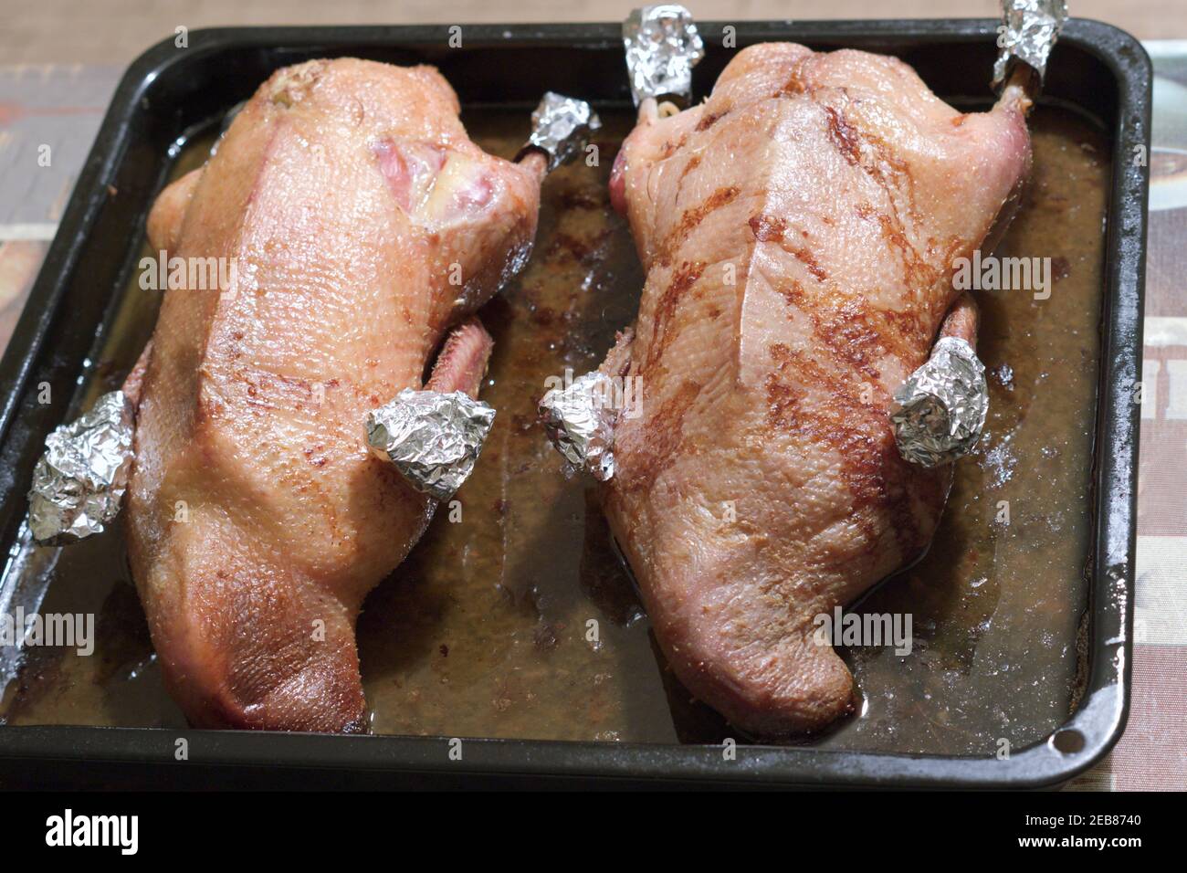 roasted Christmas goose, stuffed with apples, with crispy ruddy crust ...