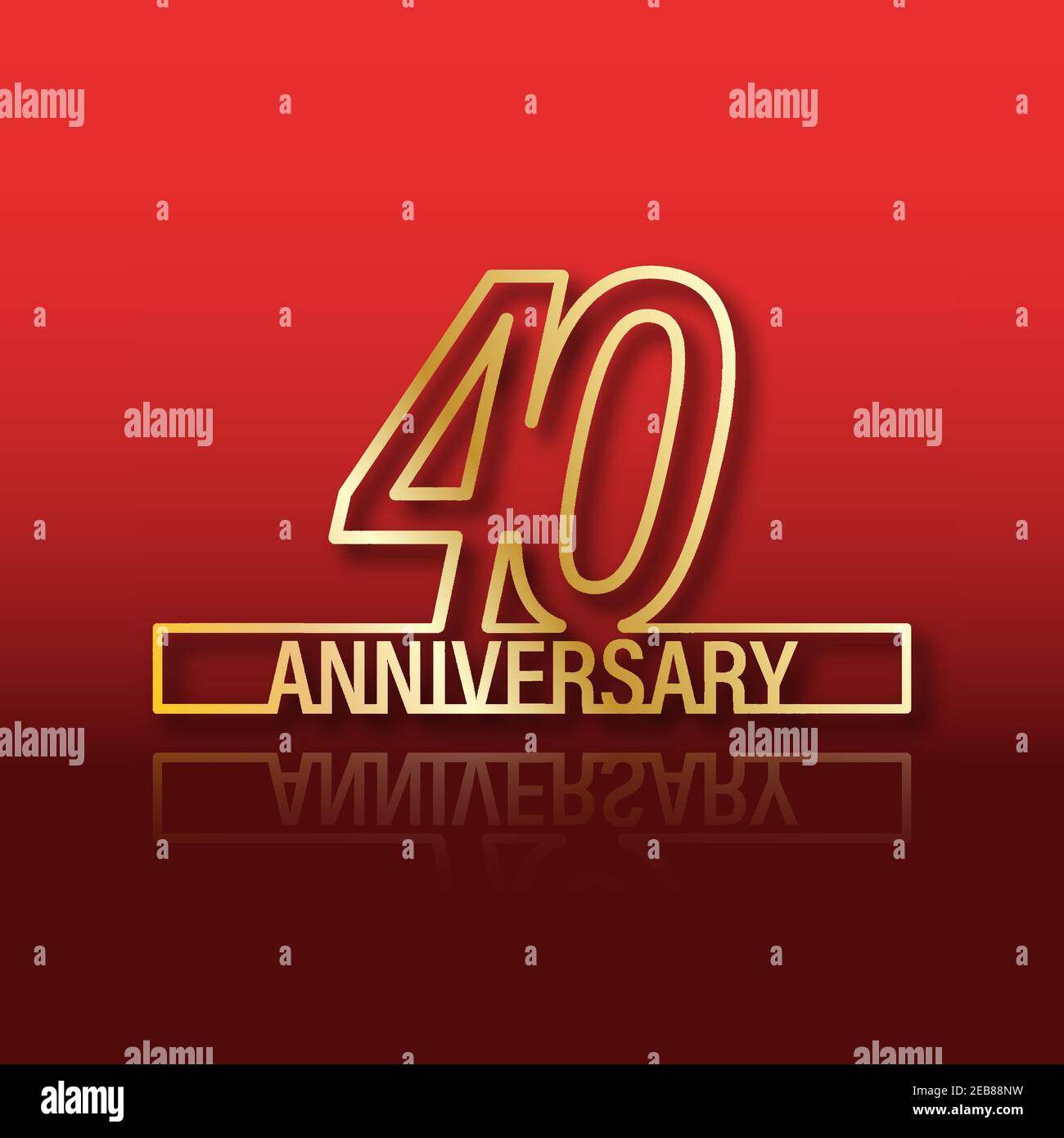 40 anniversary. Stylized gold lettering with reflection on a red ...
