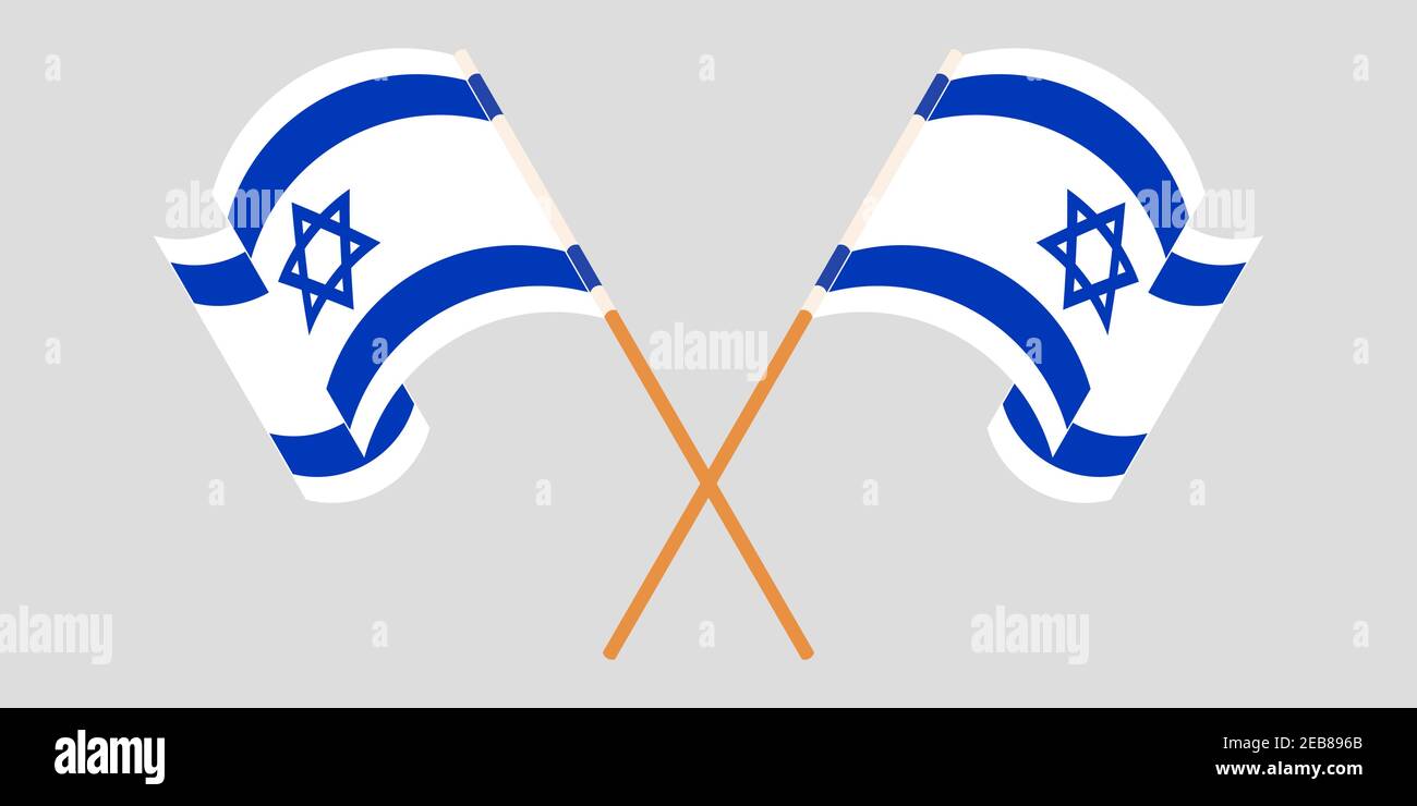 Crossed and waving flags of Israel. Vector illustration Stock Vector ...