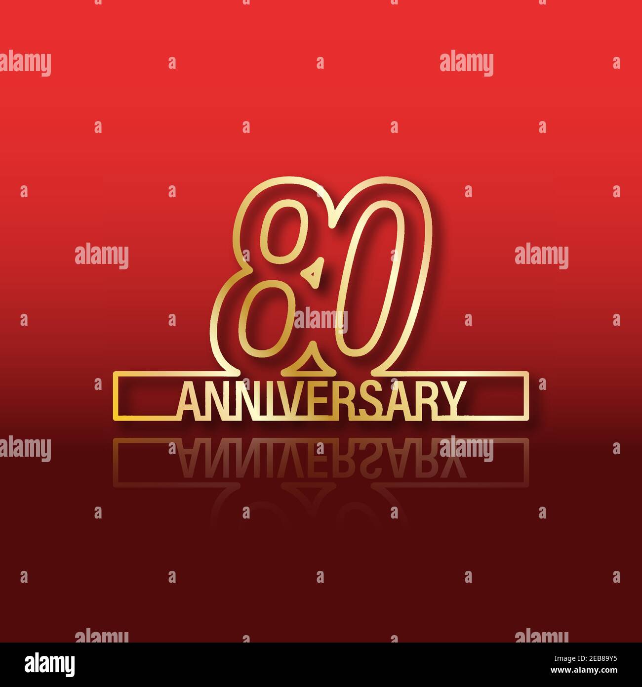 80 anniversary. Stylized gold lettering with reflection on a red ...