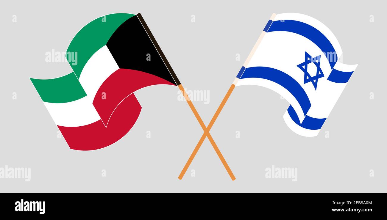 Crossed and waving flags of Israel and Kuwait. Vector illustration ...